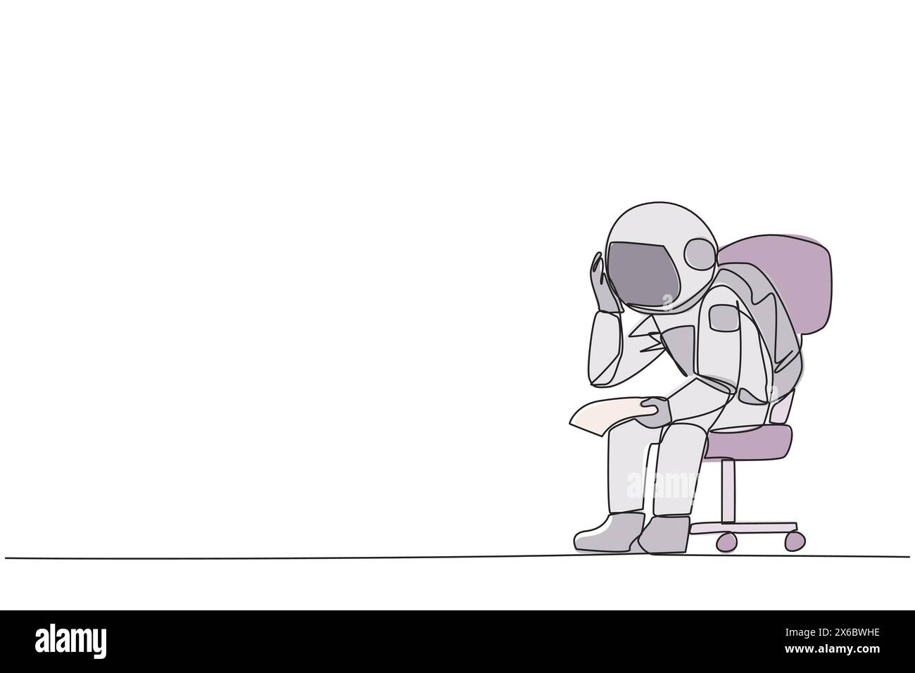 Continuous one line drawing sad astronaut sit limply in a chair ... Continuous one line drawing sad astronaut sit limply in a chair ...