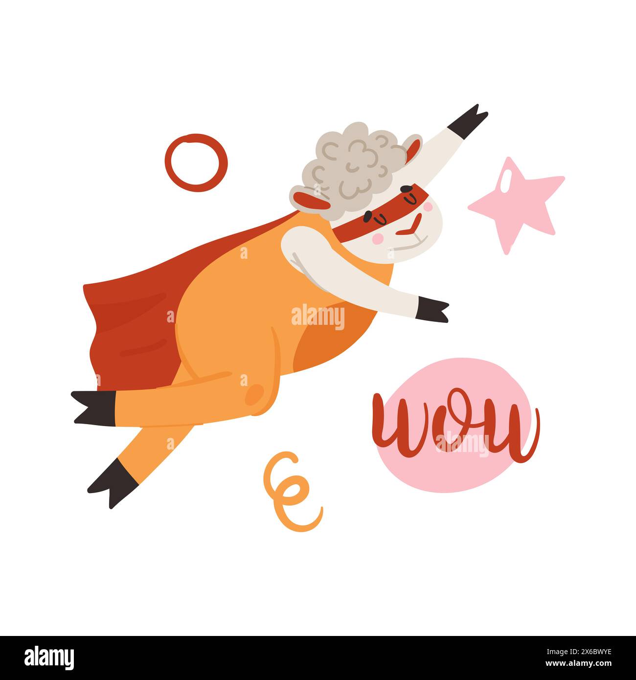Cute brave sheep in superhero mask and cape flying to protect kids ...
