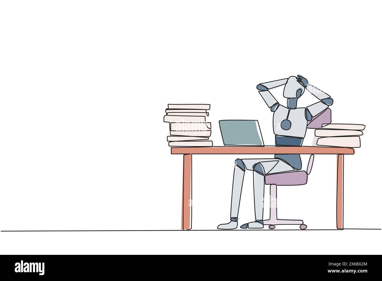 Continuous one line drawing smart robot sitting on office chair ...