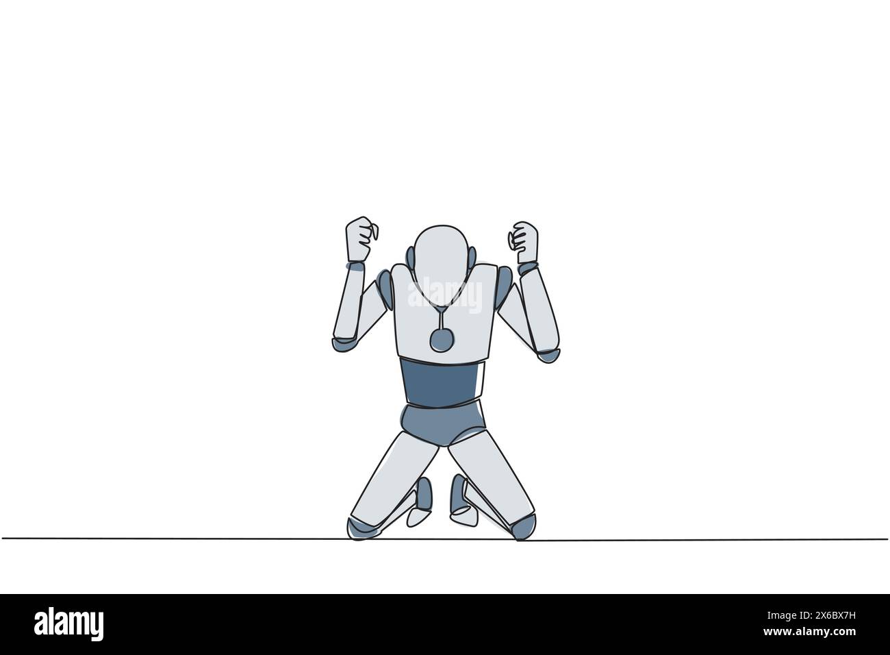 Continuous one line drawing smart robot kneeling like praying. Lost ...