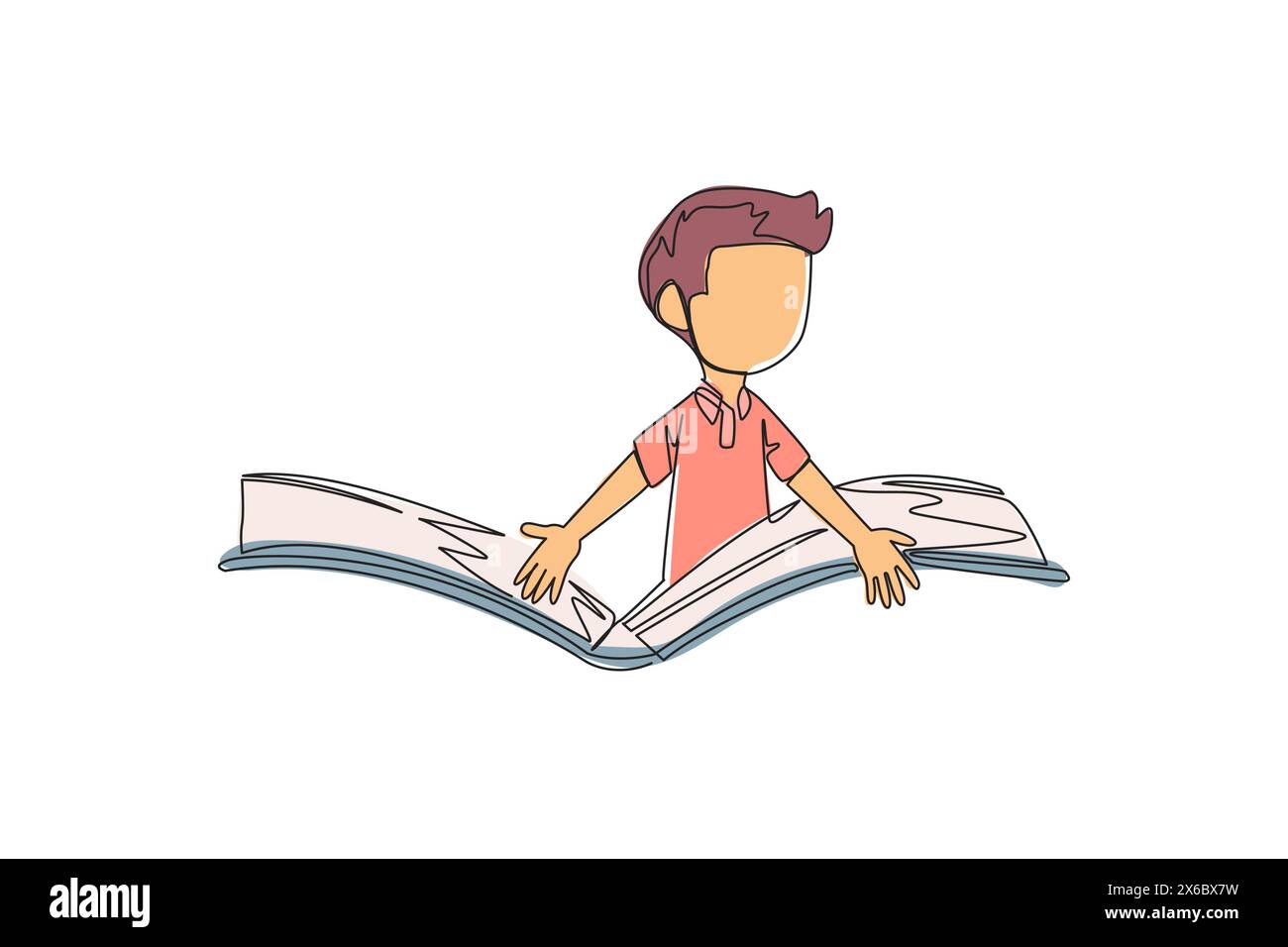 Continuous one line drawing the boy pops out from the middle of the ...