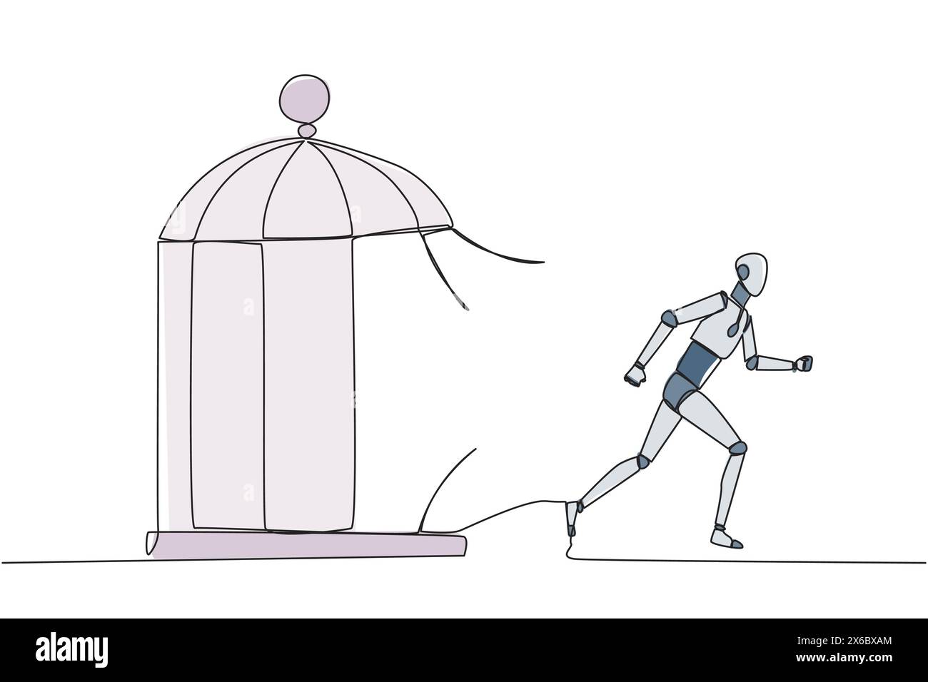 Single continuous line drawing smart robot trapped in the cage running ...