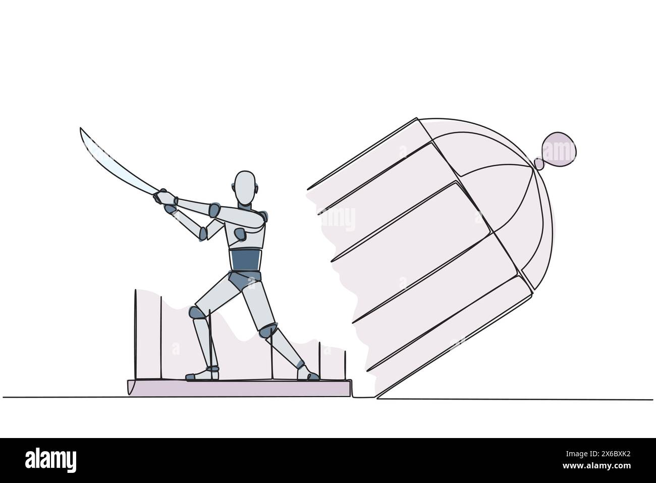 Continuous one line drawing smart robot trapped in the cage holds ...