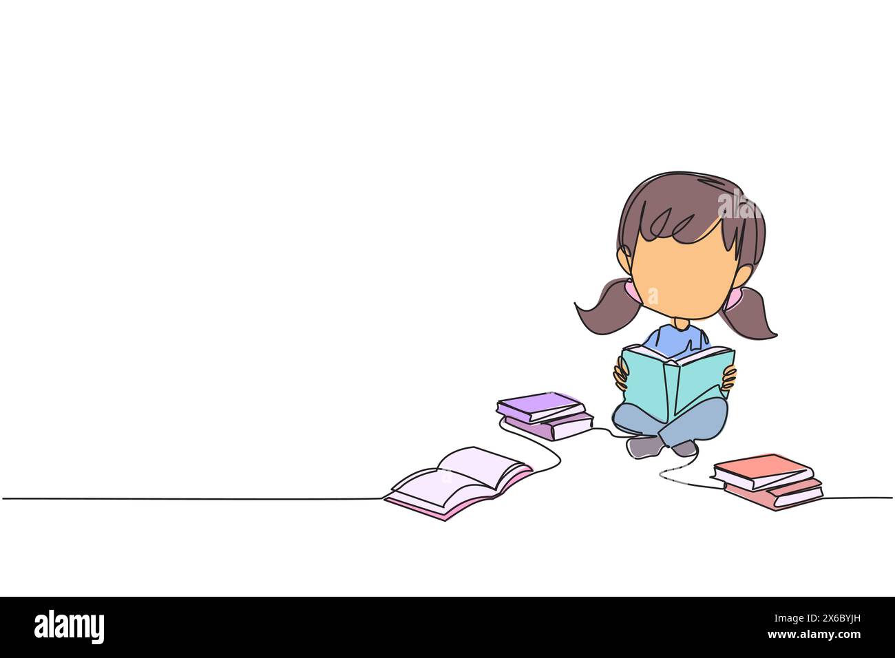 Single one line drawing girl who really likes reading. Everyday one ...