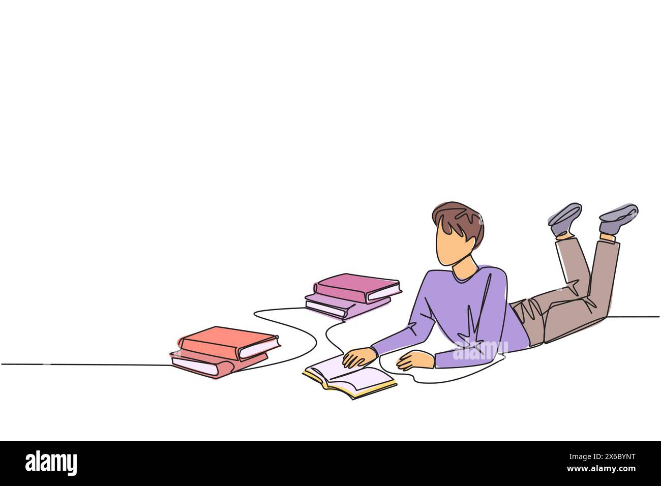 Single one line drawing man who really likes reading. Everyday one book ...