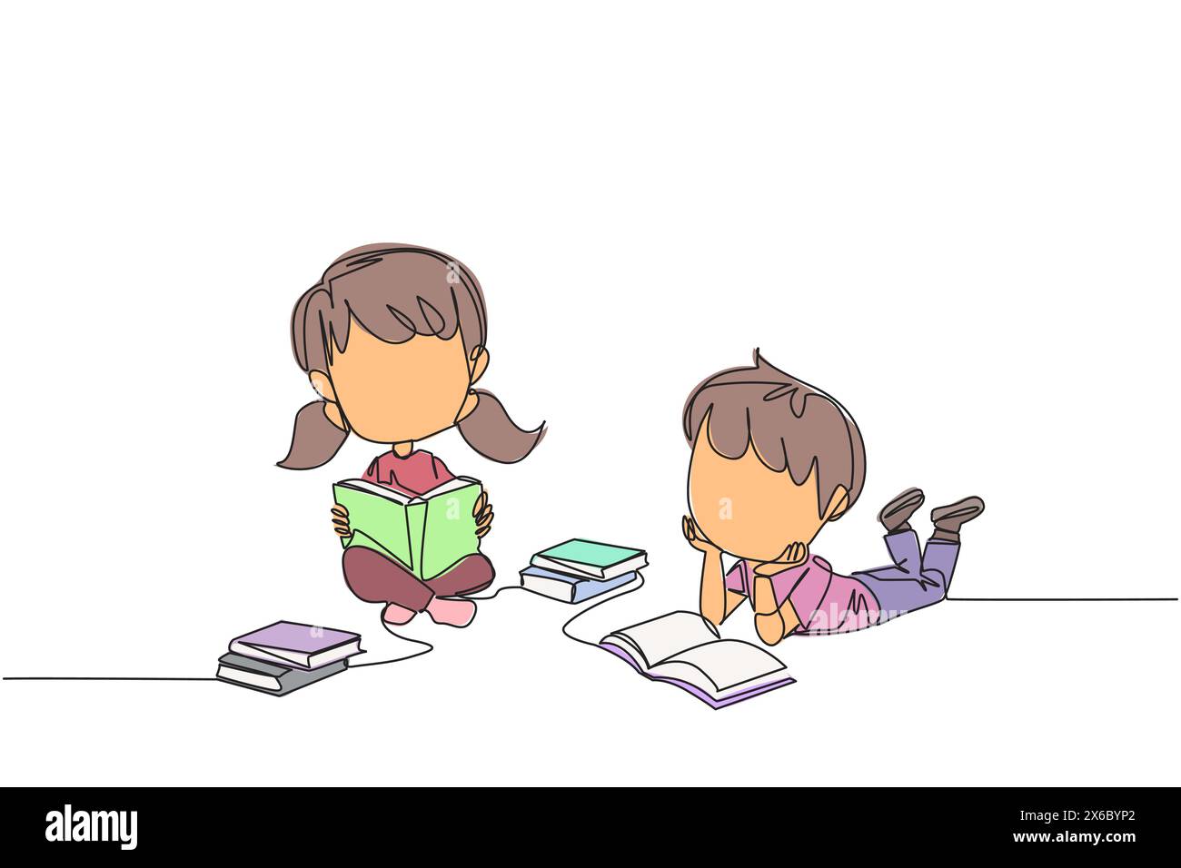 Continuous one line drawing kids who really likes reading. Everyday one ...