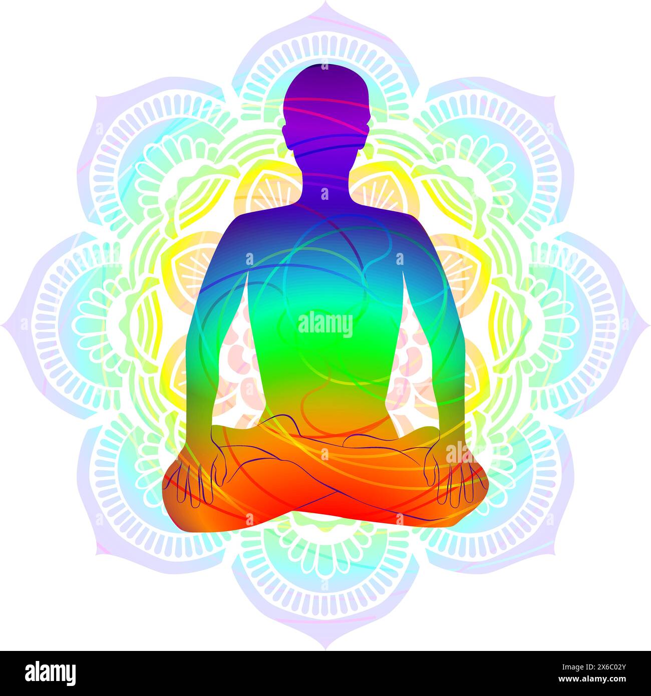 Colorful silhouette of woman practicing Padmasana yoga pose.Lotus pose ...