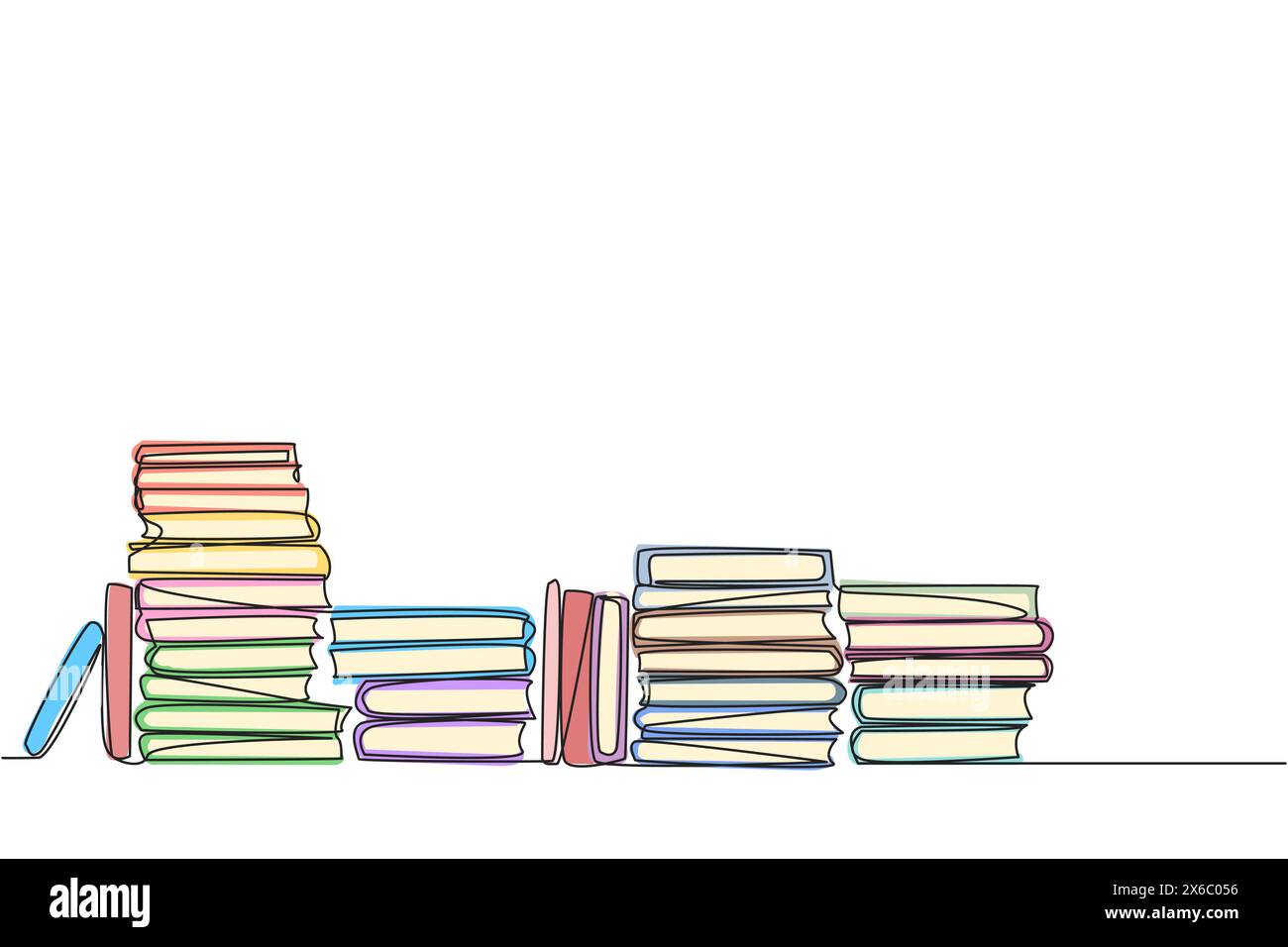 Continuous one line drawing lots of books piled up. Packaged after ...