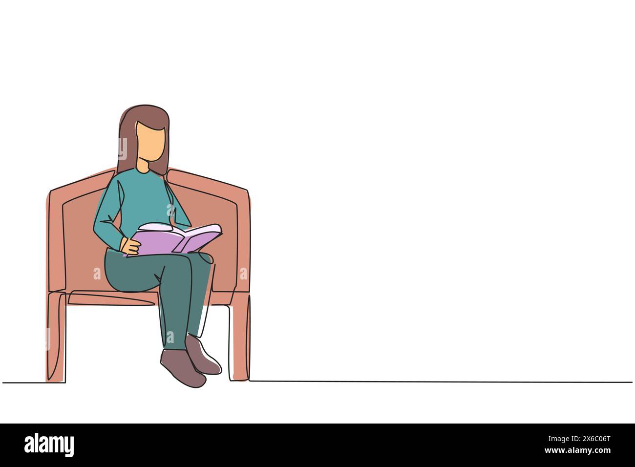 Continuous one line drawing woman sitting and reading on chair in ...