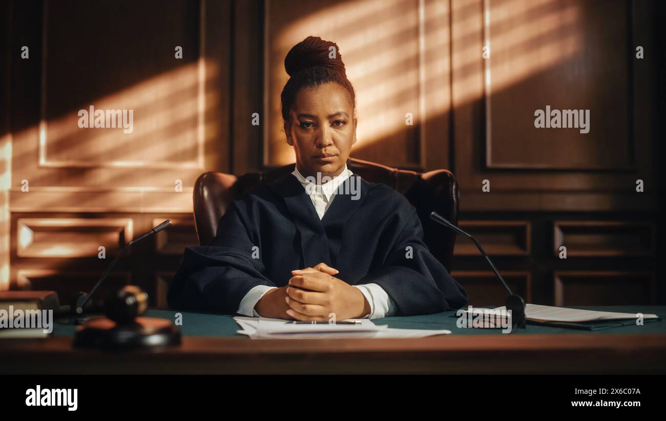 Cinematic Court of Law Trial: Portrait of Impartial Thoughtful Female ...