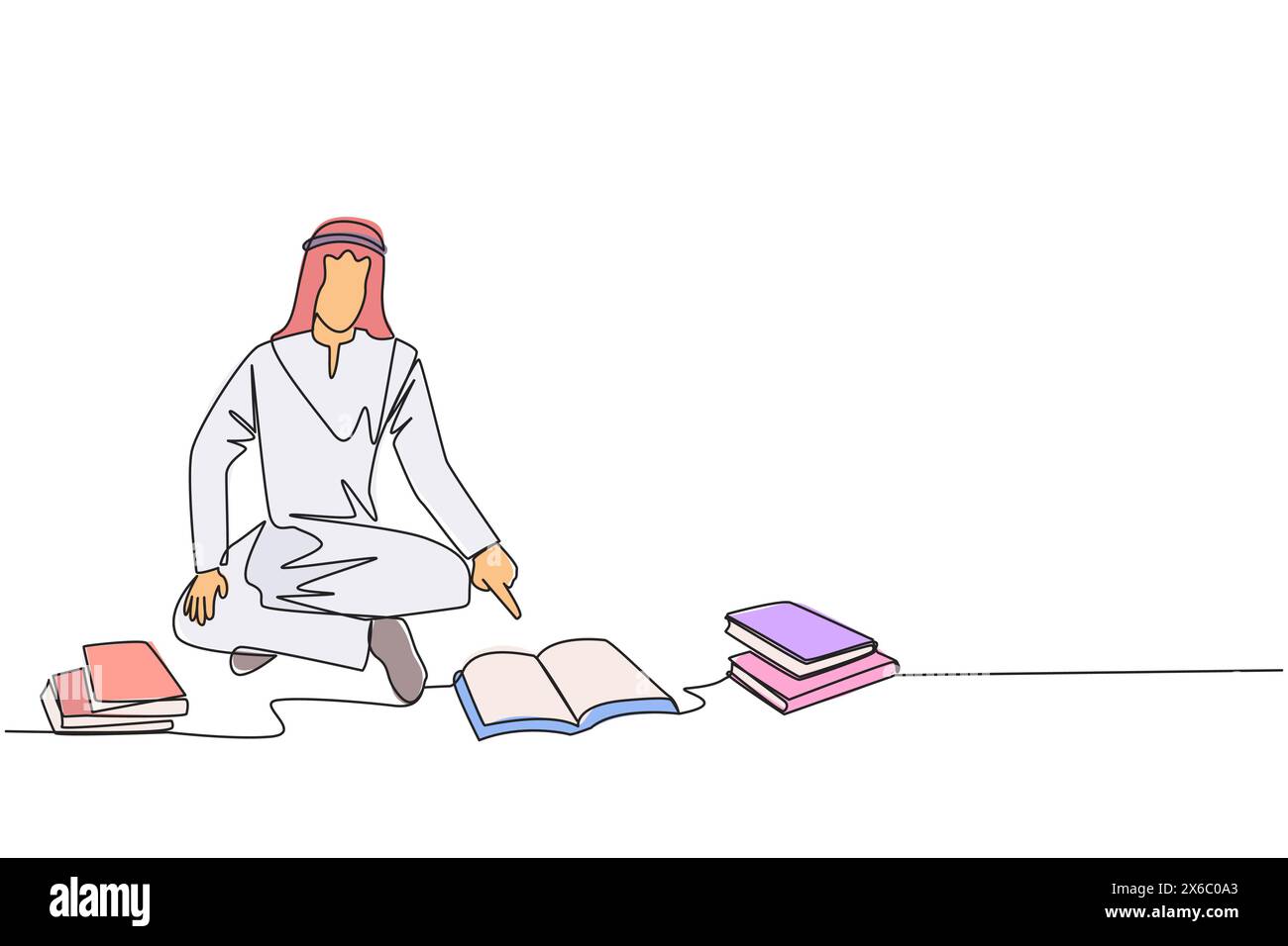 Single one line drawing Arabian man reading the books happily. Good ...