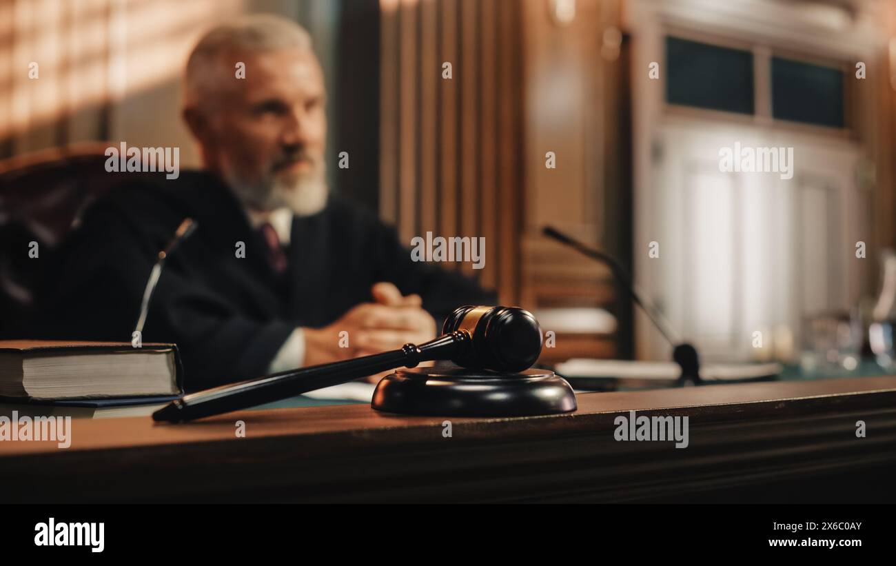 Cinematic Court of Law and Justice Trial: Honorable Male Judge ...