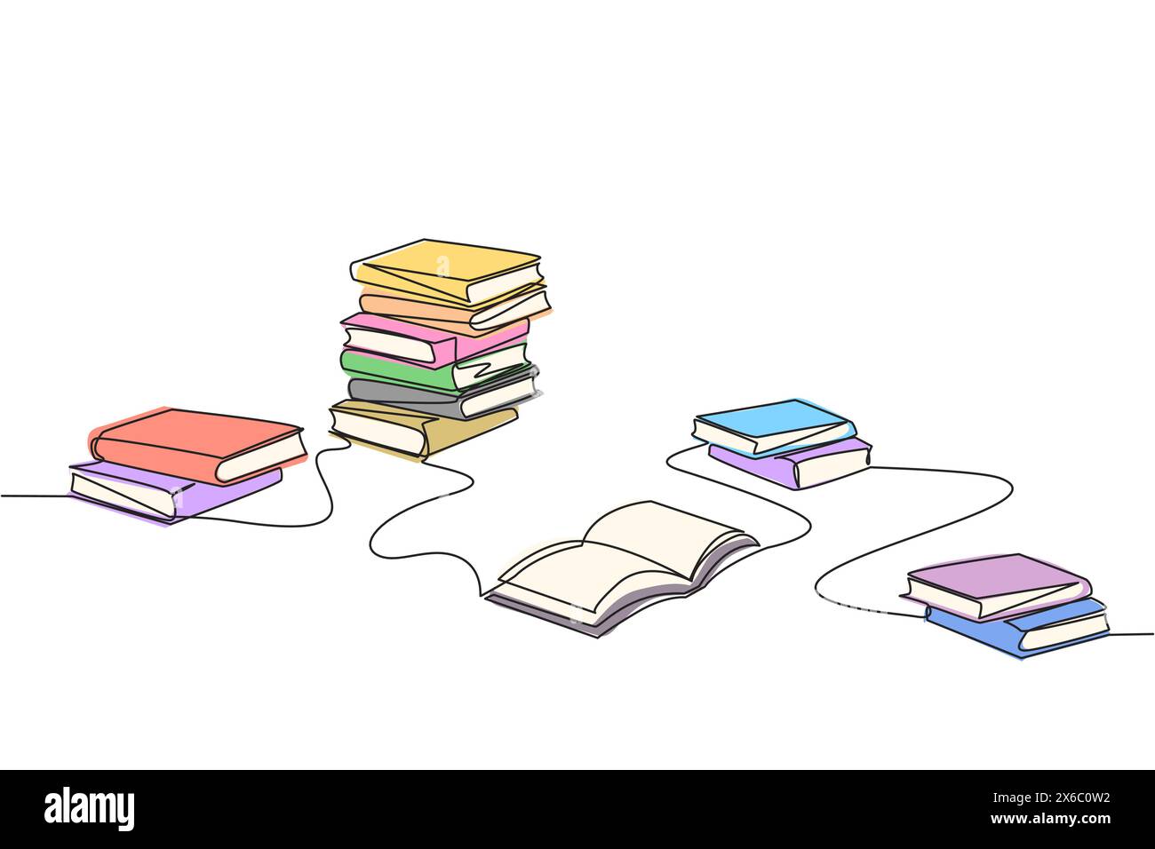 Single Continuous Line Drawing Book Space Festival Filled With Lots Of