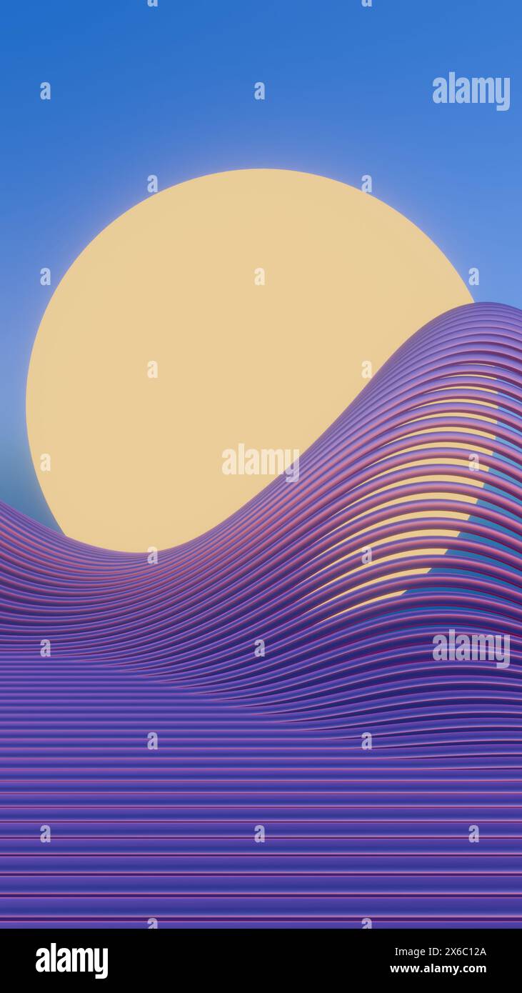 This 3D animation features a minimalist design of retro waves with a ...