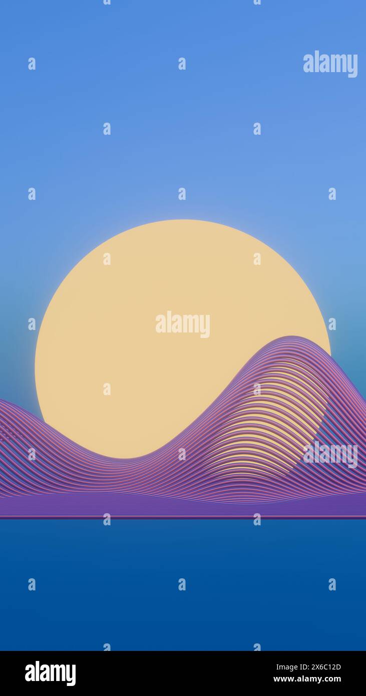 This 3D animation features a minimalist design of retro waves with a ...