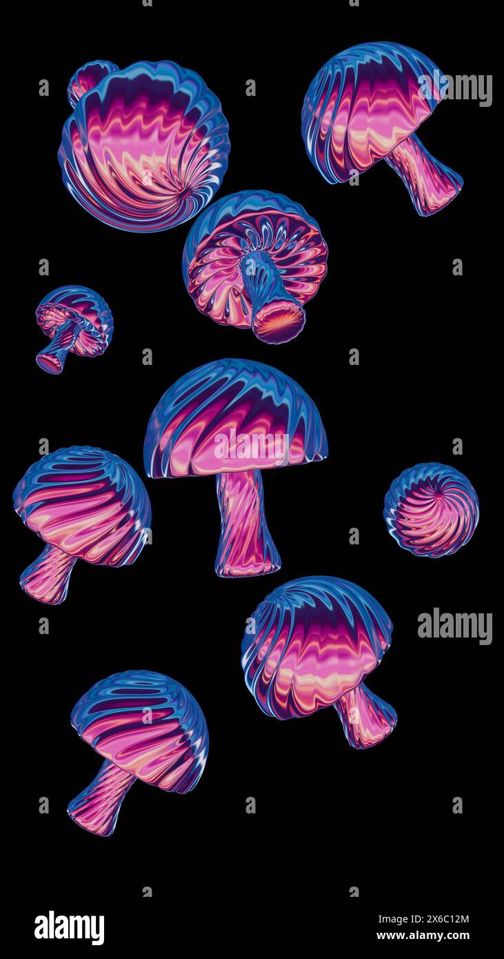 This 3D holographic mushrooms design embodies a minimalist retro style ...