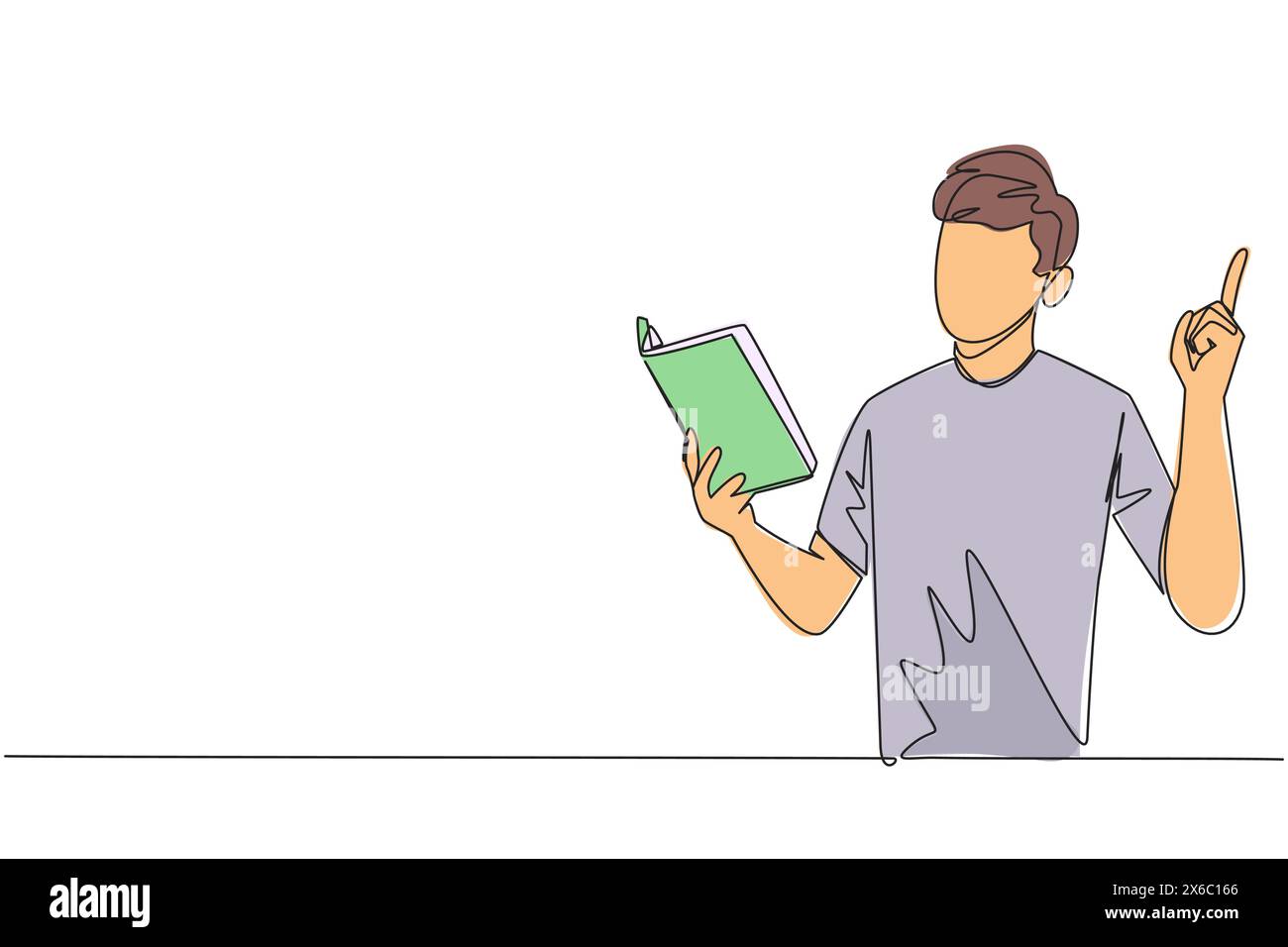 Continuous one line drawing man standing reading book. Gesture gets the ...