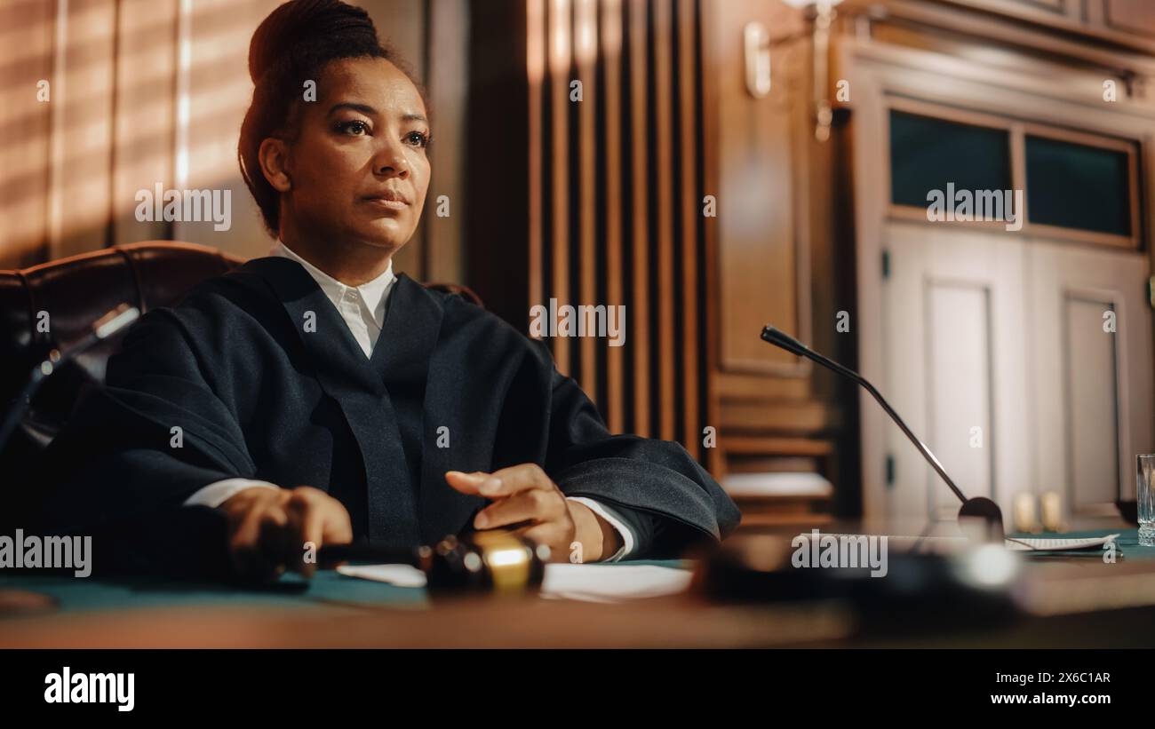 Court of Law Trial in Session: Portrait of Honorable Female Judge ...