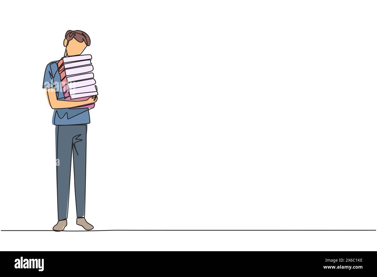 Continuous one line drawing man standing hugging some books. Favorite ...