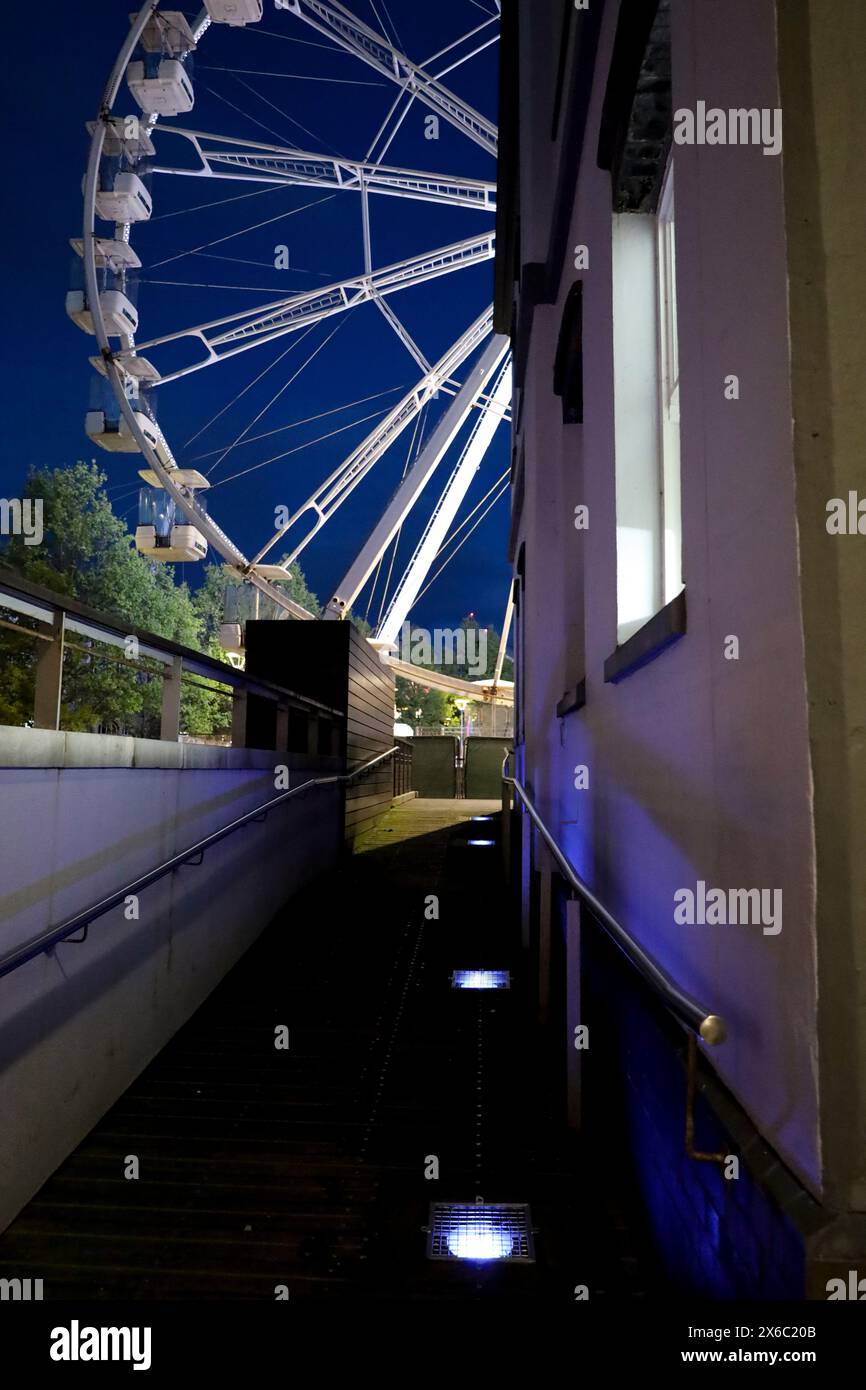 Vintage fairground in Harbourside area with a lot of restaurants, bars ...