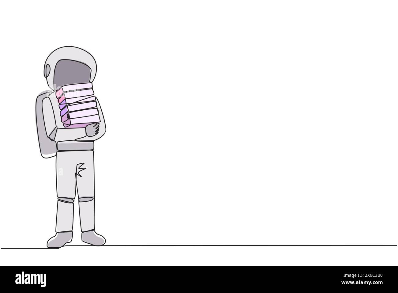 Single one line drawing astronaut standing hug some books. Favorite ...