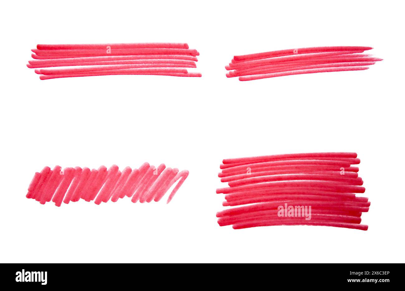 Set of hand drawn strokes highlighter on white background. Red scribble ...