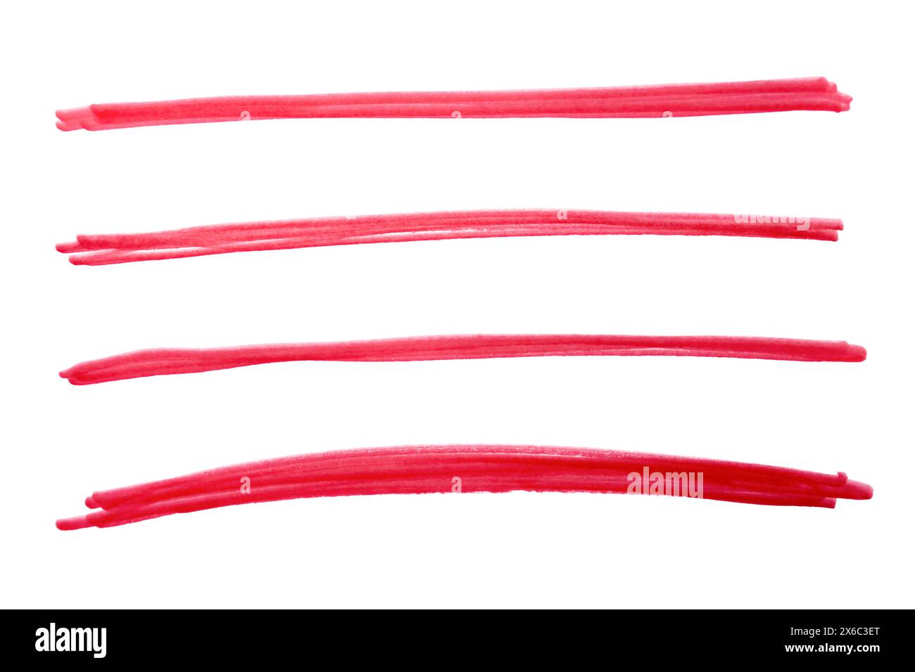 Set of hand drawn strokes highlighter on white background. Red ...