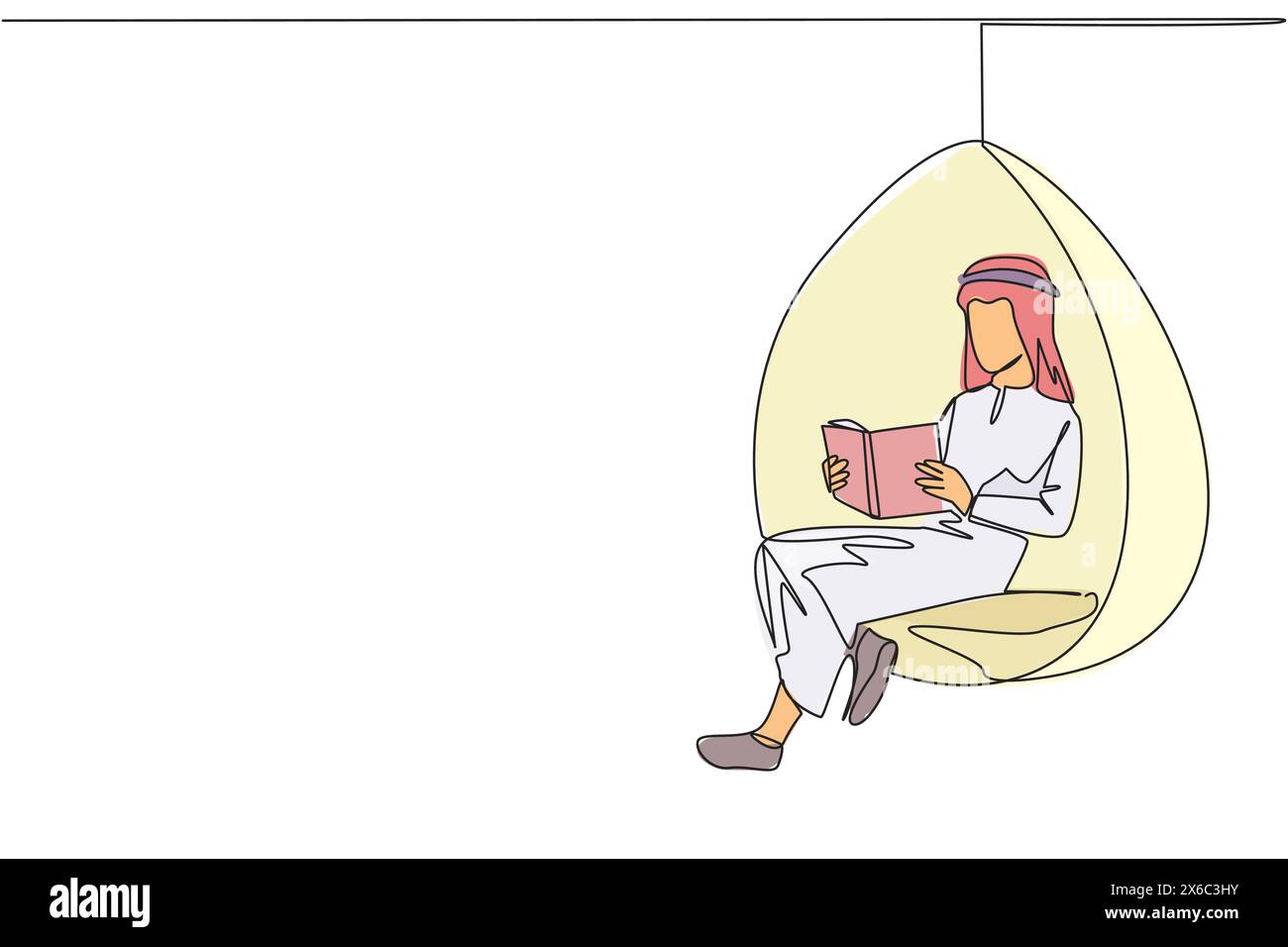 Single continuous line drawing Arab man sitting relaxed in hanging ...