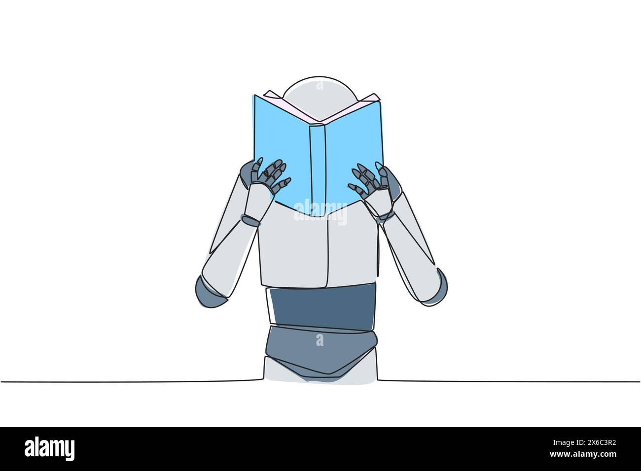 Continuous one line drawing robot seriously reading book until cover ...