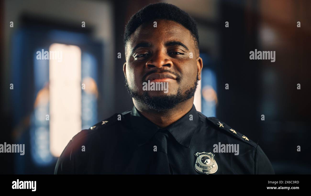 Authentic Portrait of Happy and Handsome Black Policeman in Universal ...