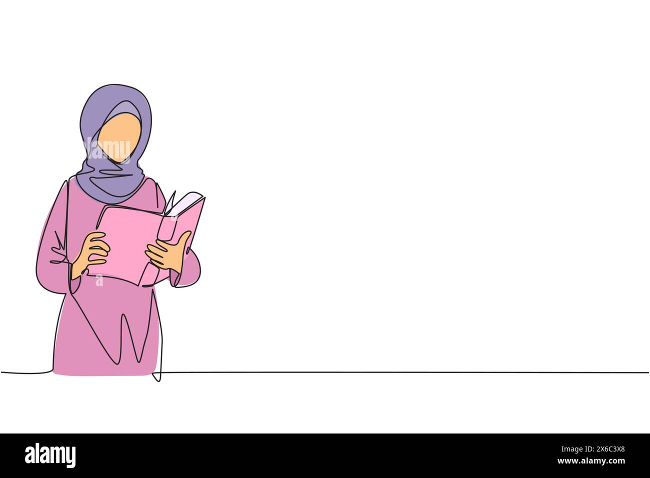 Single continuous line drawing Arabian woman focus on reading. Try to ... Single continuous line drawing Arabian woman focus on reading. Try to ...