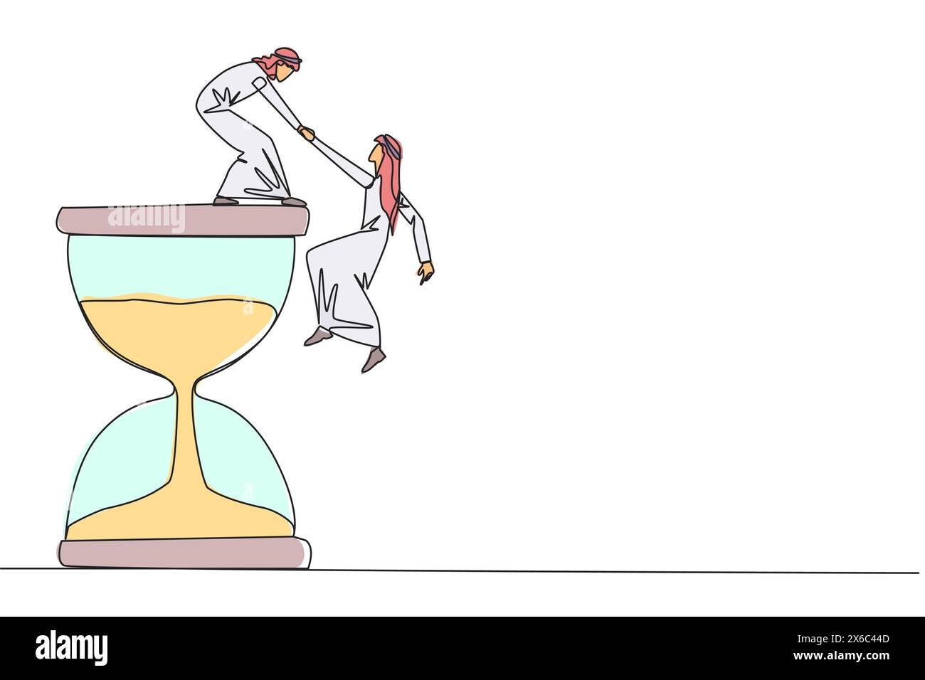 Single continuous line drawing Arabian businessman helps colleague ...