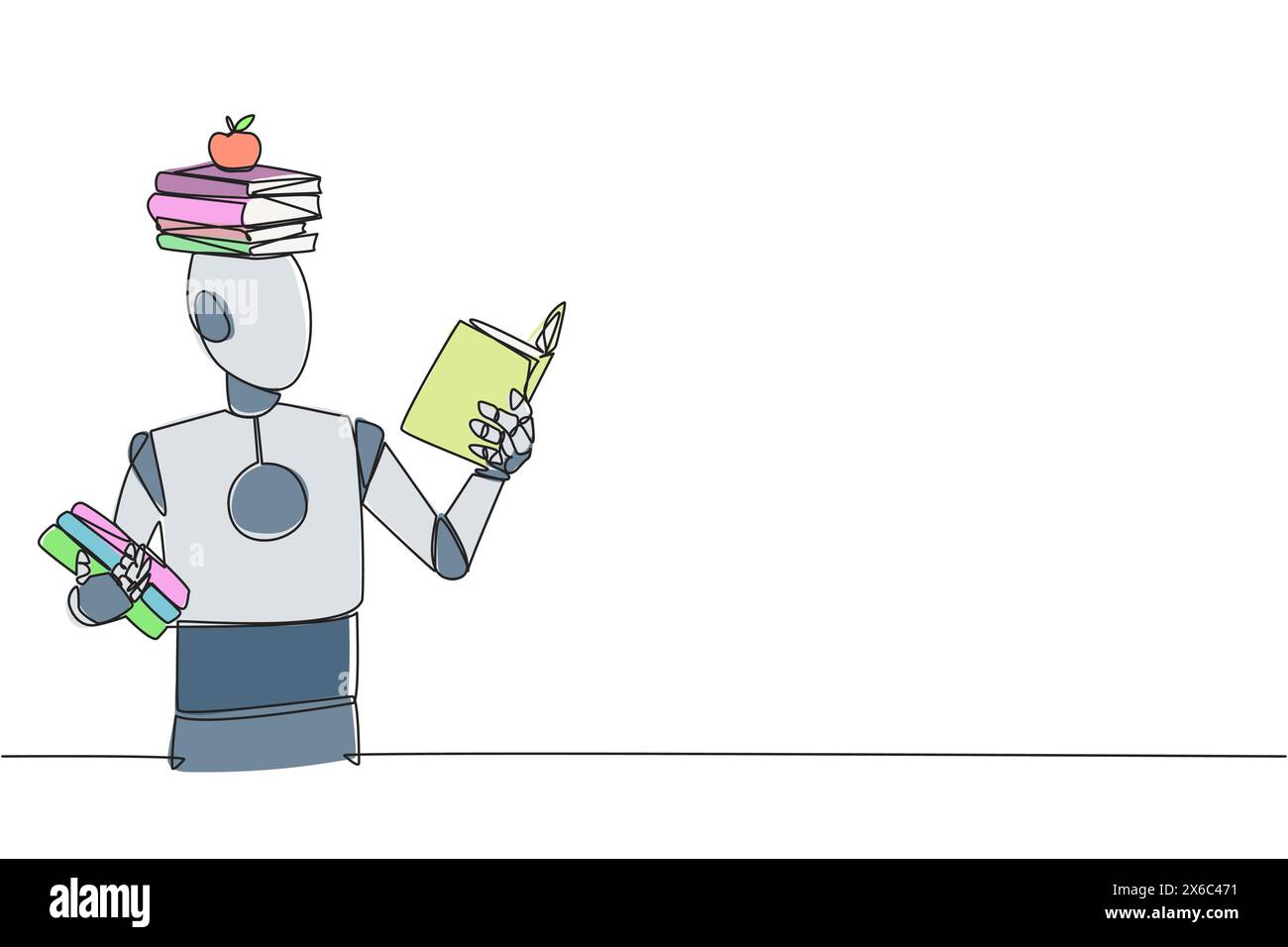 Continuous one line drawing robot reading book practicing balance ...