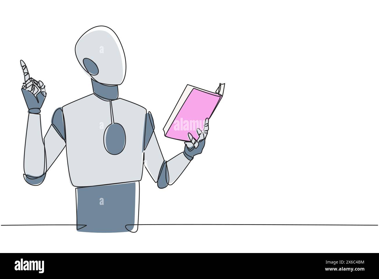 Continuous one line drawing robot standing reading book. Gesture gets ...