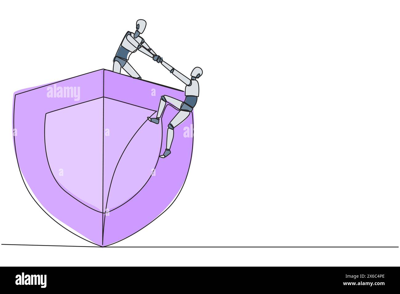 Continuous one line drawing smart robotic helps colleague climbs the ...