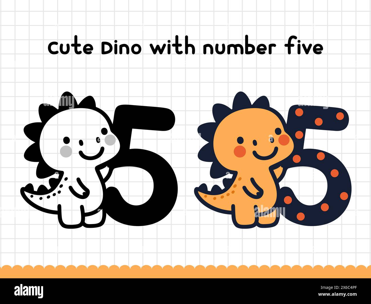 Cute doodle dinosaur with number five for preschoolers. Vector ...