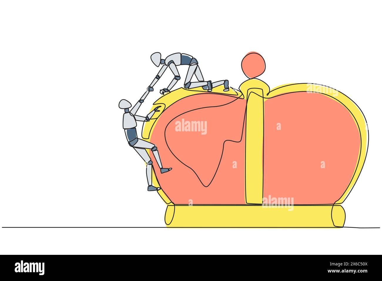 Single continuous line drawing smart robotic helps partner climbs the ...