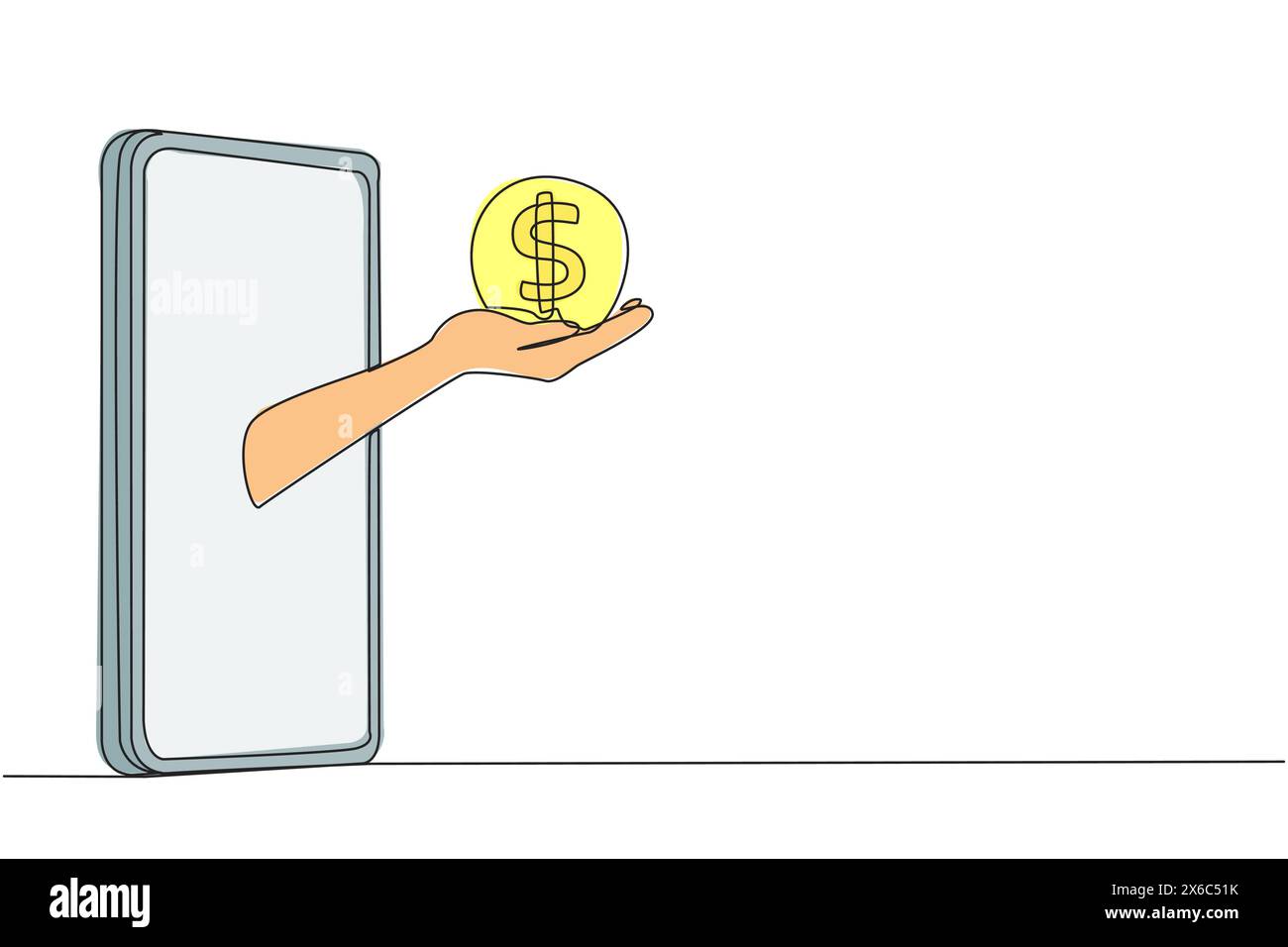 Continuous one line drawing the hand comes out from the middle of the ...