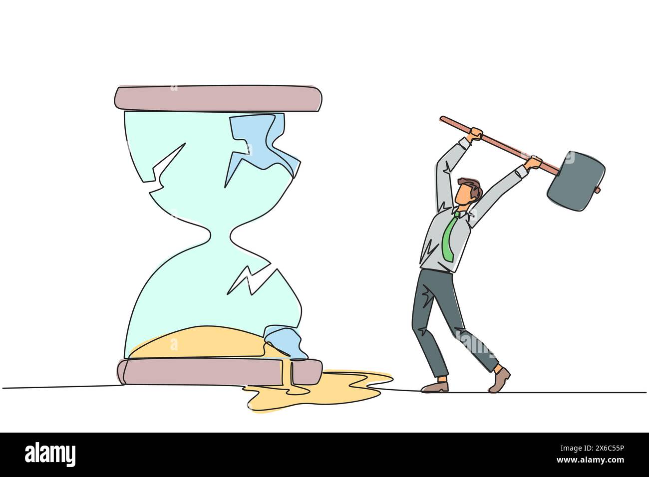 Continuous one line drawing businessman preparing to hit the big ...