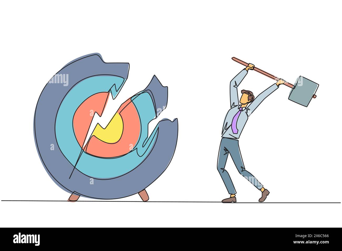 Continuous one line drawing businessman preparing to hit a big target ...