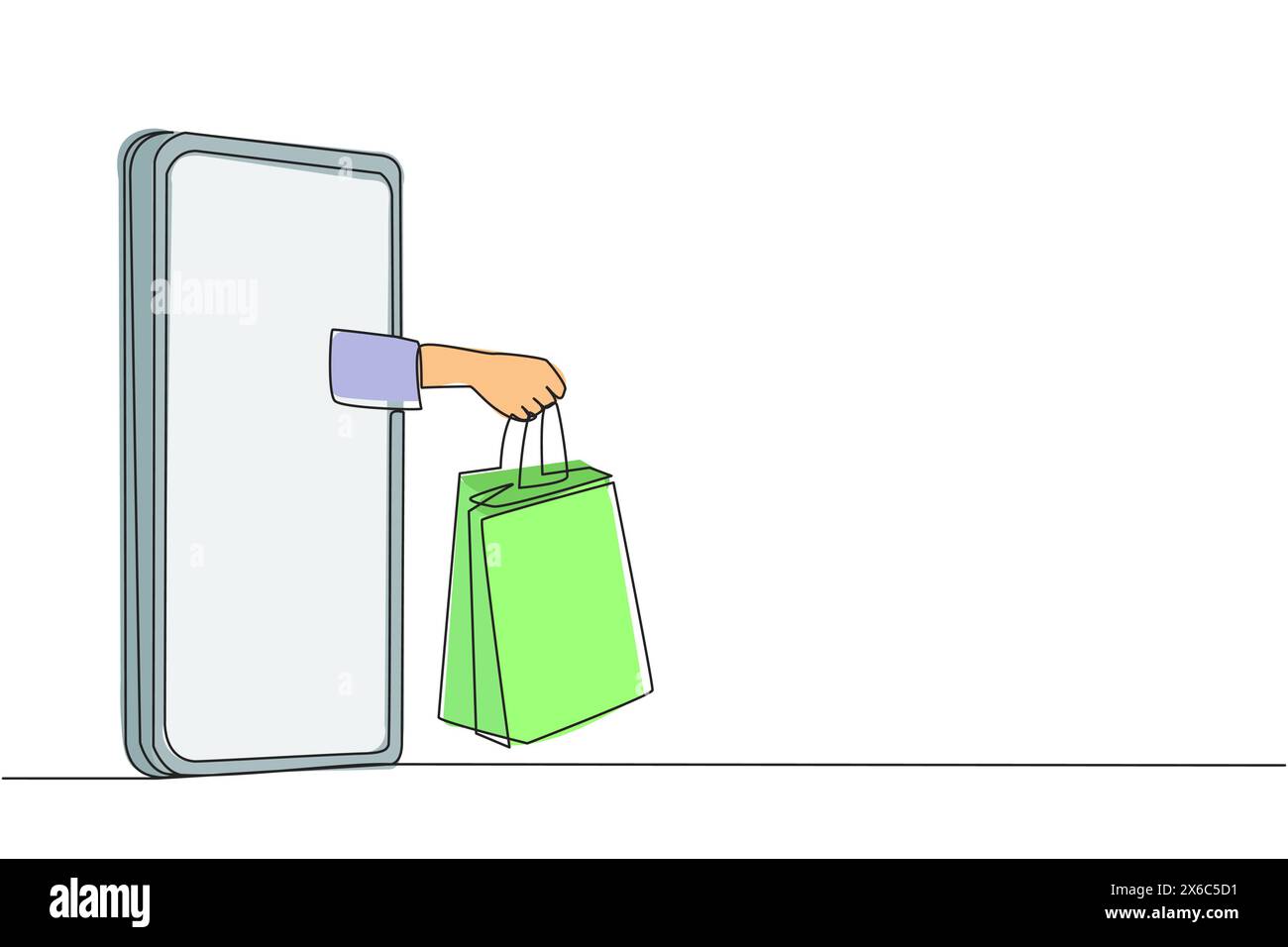 Single one line drawing hand comes out from the middle of the ...