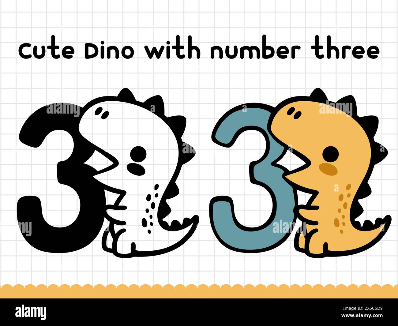Cute doodle dinosaur with number three for preschoolers. Vector ...
