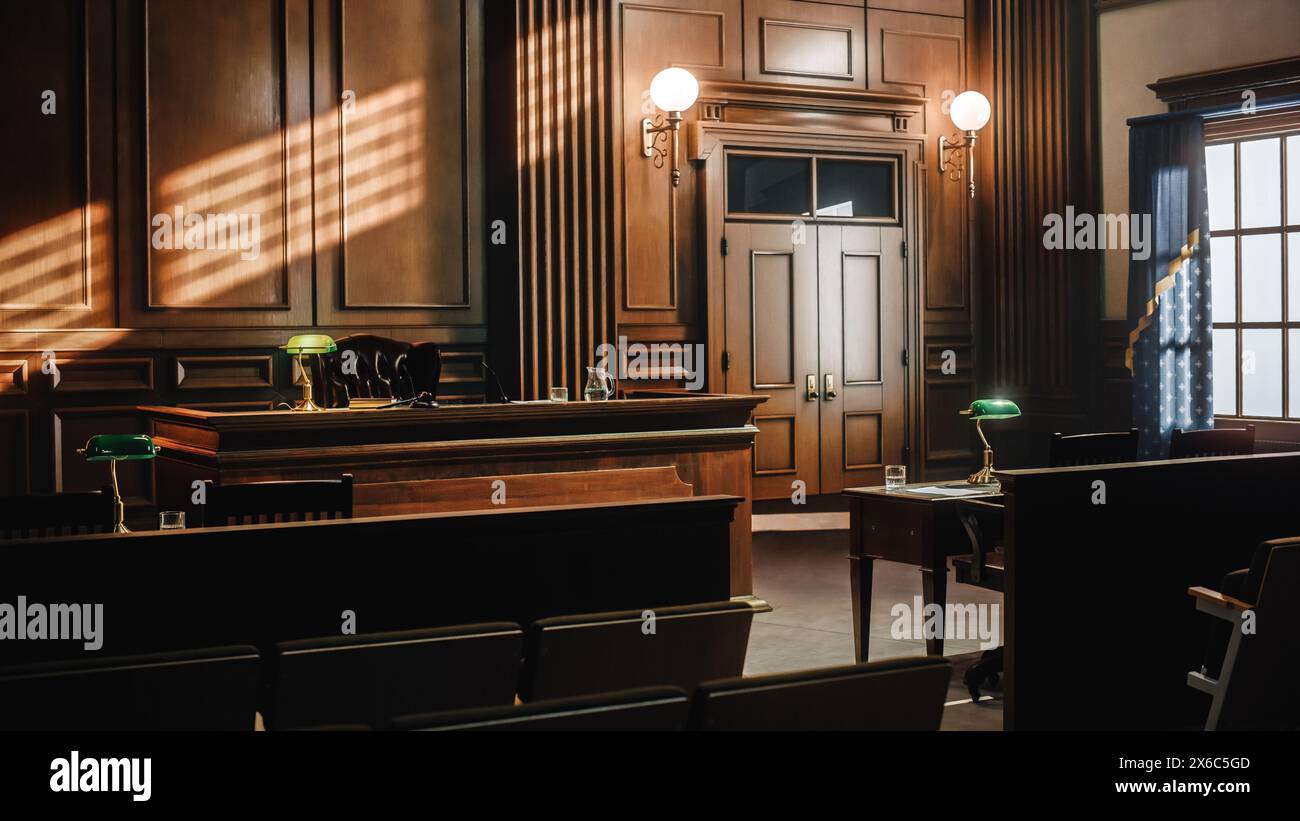 Empty American Style Courtroom. Supreme Court of Law and Justice Trial ...