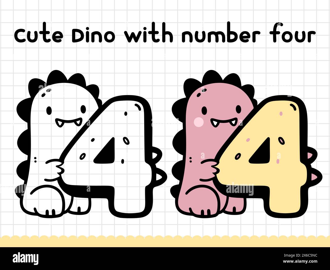 Cute doodle dinosaur with number four for preschoolers. Vector ...