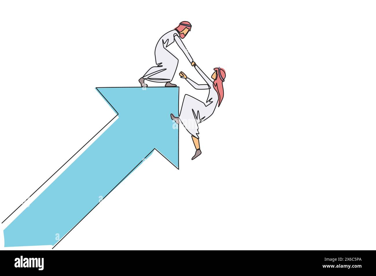 Single continuous line drawing Arabian businessman helps colleague ...