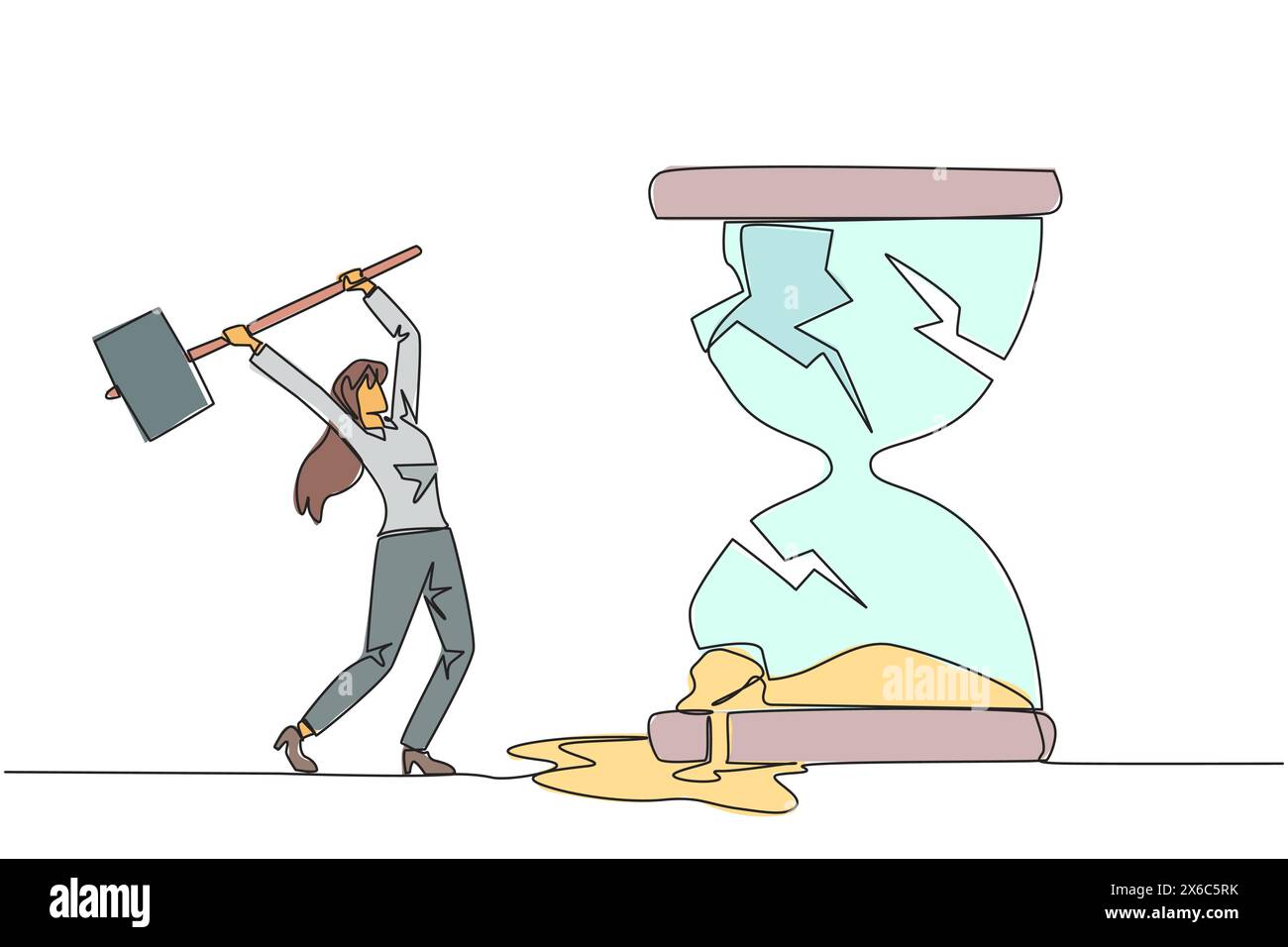 Single continuous line drawing businesswoman preparing to hit the big ...