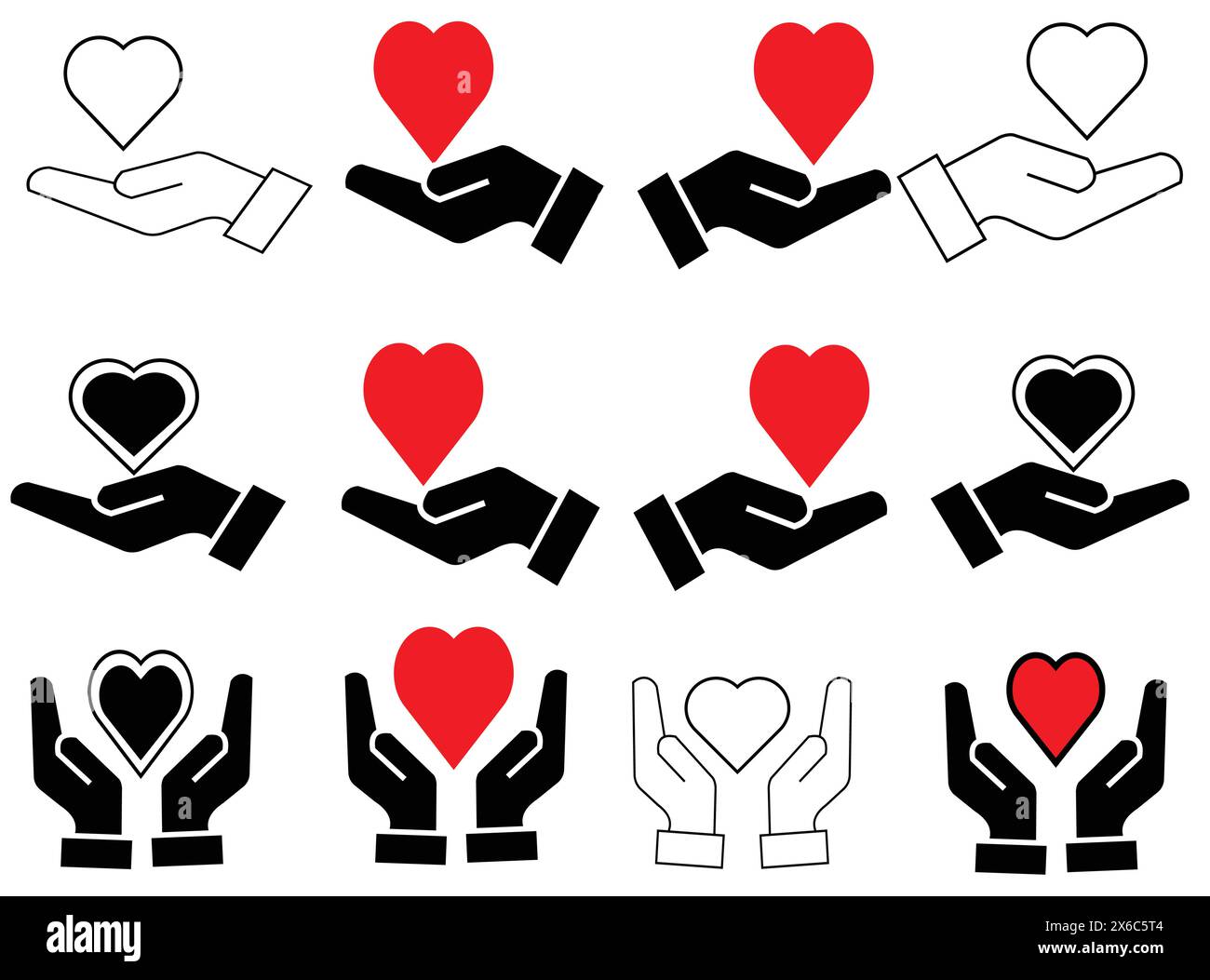 Heart in hand icons set, Healthcare,Donation and giving aid concept ...