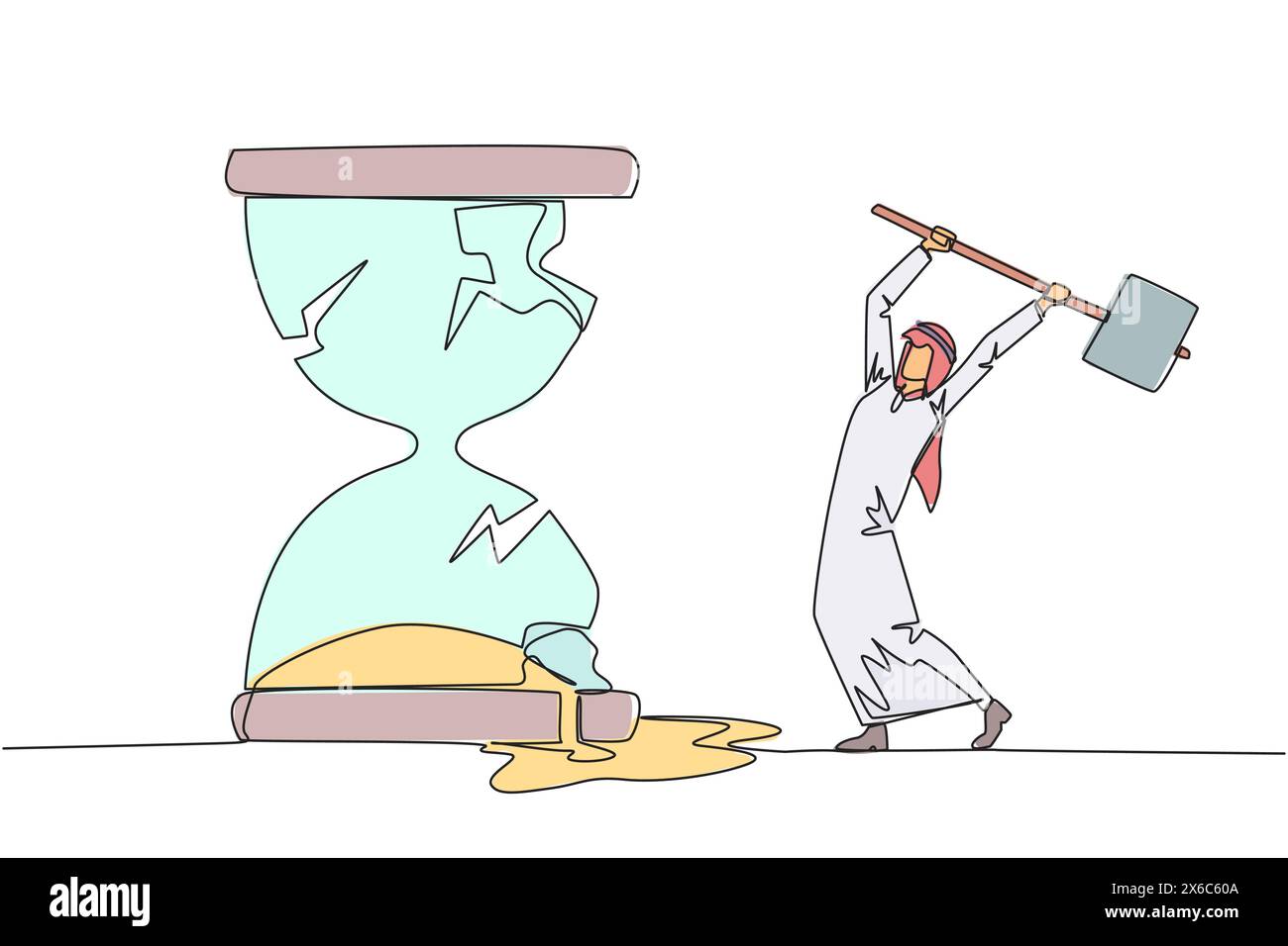 Single continuous line drawing Arab businessman preparing to hit the ...