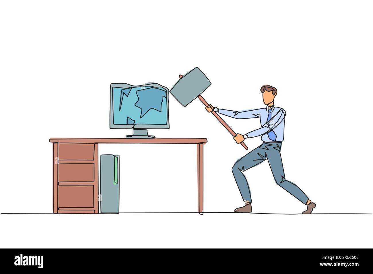 Single continuous line drawing businessman preparing to hit the ...