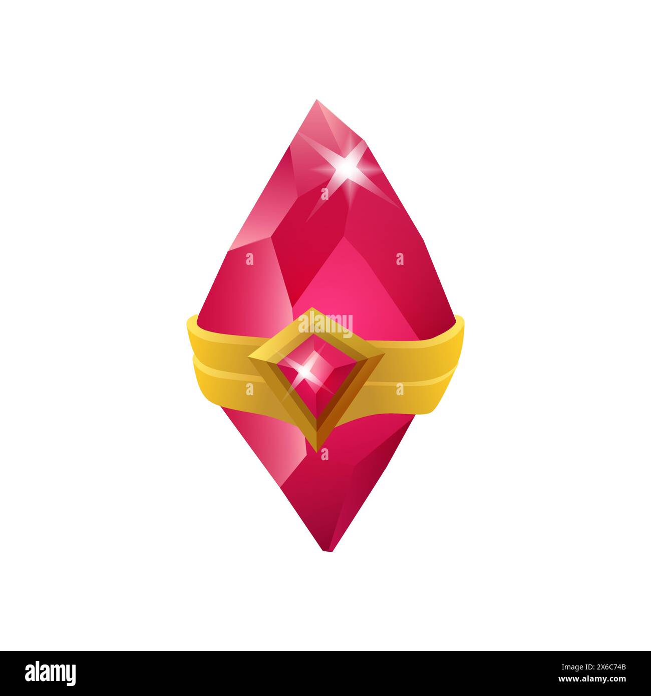 Red shiny precious gemstone with gold jewel ring and sparkles vector ...